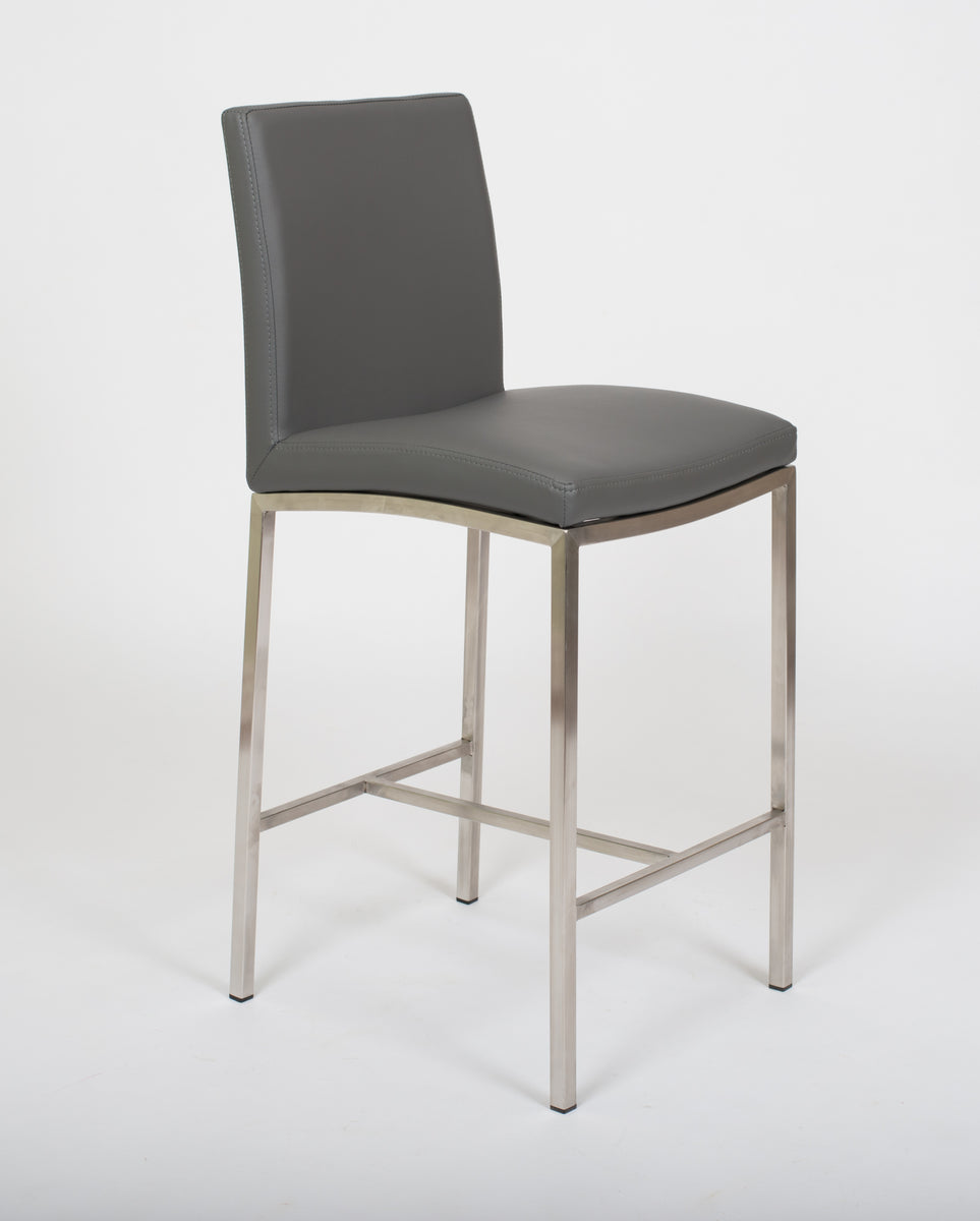 Adam – Stationary Stool with Faux Leather Grey Seat and Backrest by Fu ...